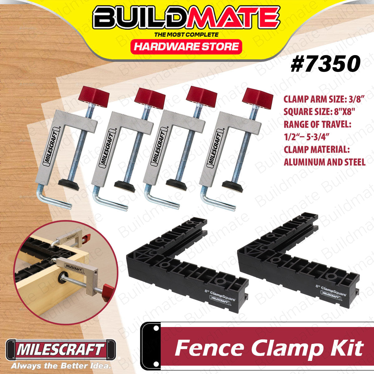 BUILDMATE Milescraft 6pcs Fence Clamp Kit 100-90° Corner Clamping Posi ...