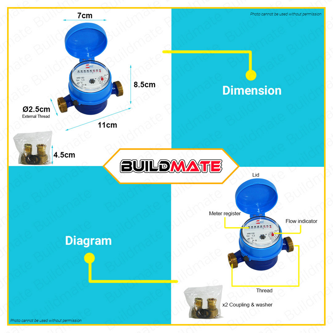 MECO Made in Taiwan Brass Body Water Sub Meter Analogue HEAVY DUTY WM ...