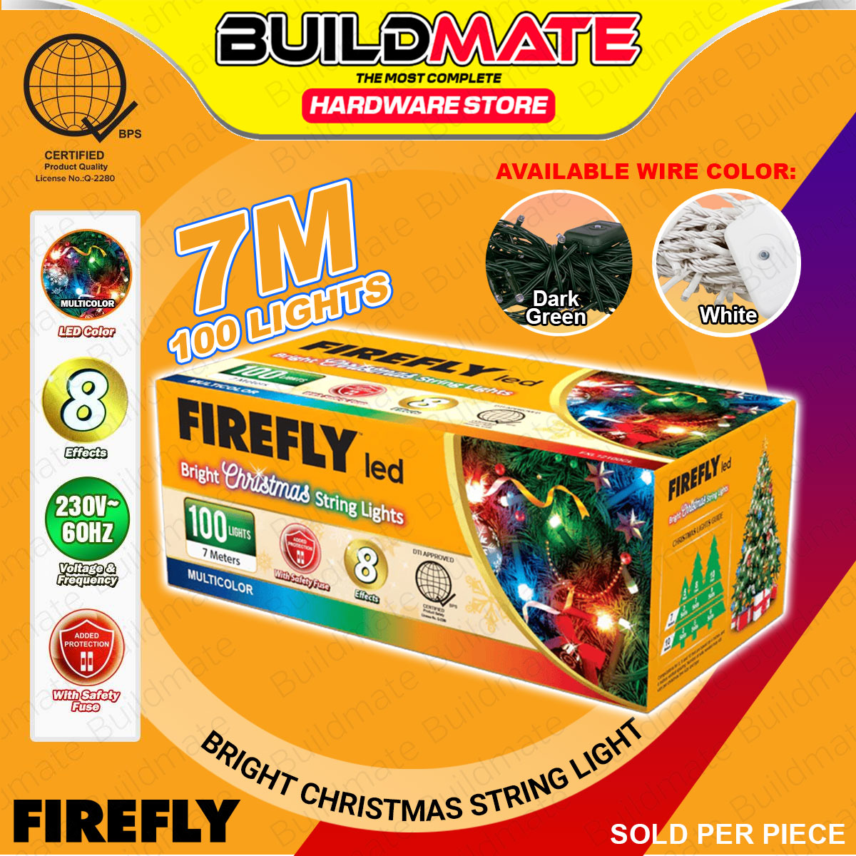 BUILDMATE Firefly LED Bright Christmas String Lights Multicolor with 8 — Buildmate