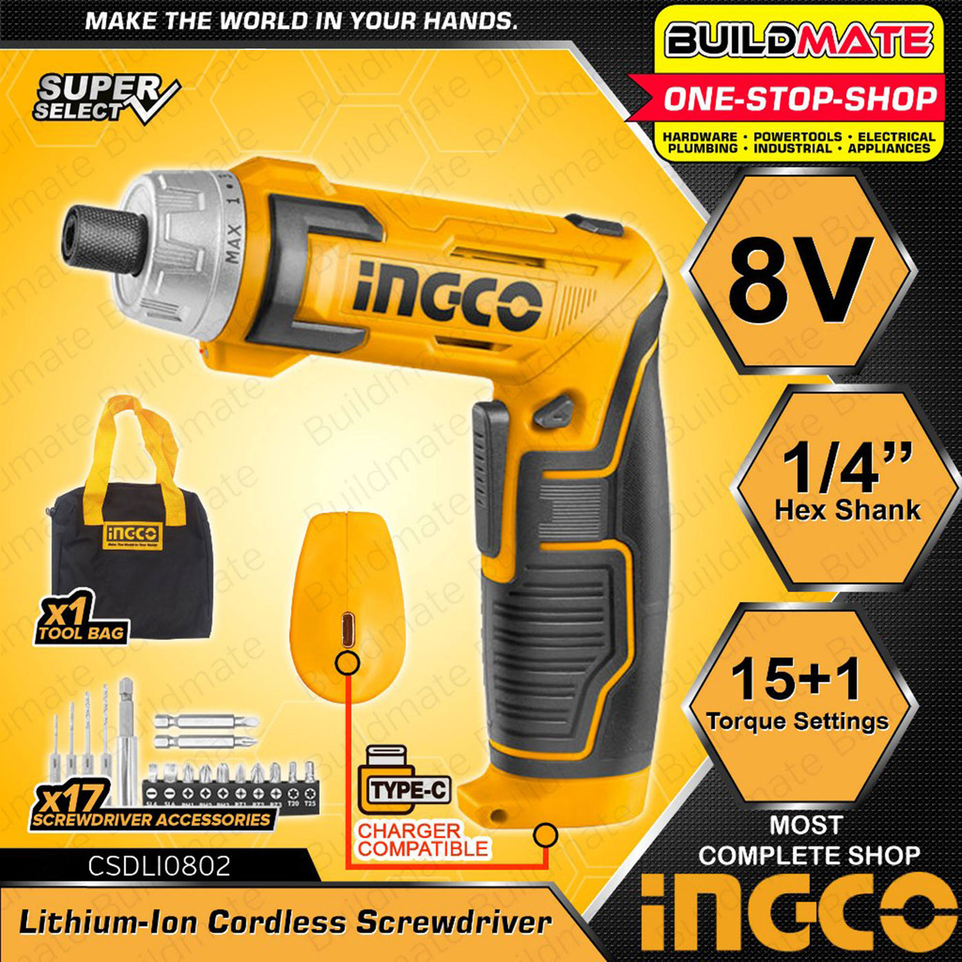 INGCO Lithium-Ion Cordless Screwdriver Set 4V / 8V with Handheld with ...