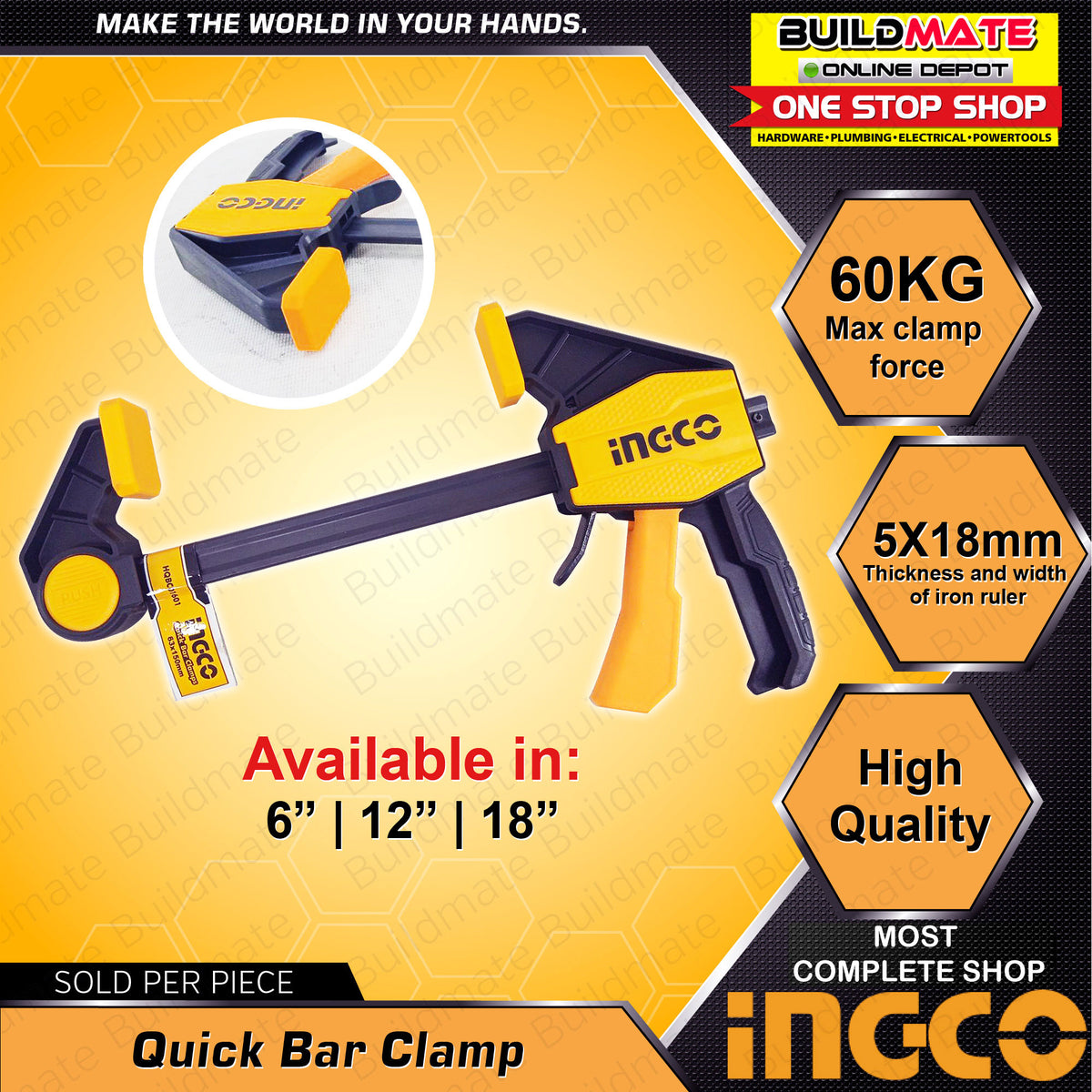INGCO Original Hand Quick Release Bar Clamp 6" 12" 18" SOLD PER PIECE ...
