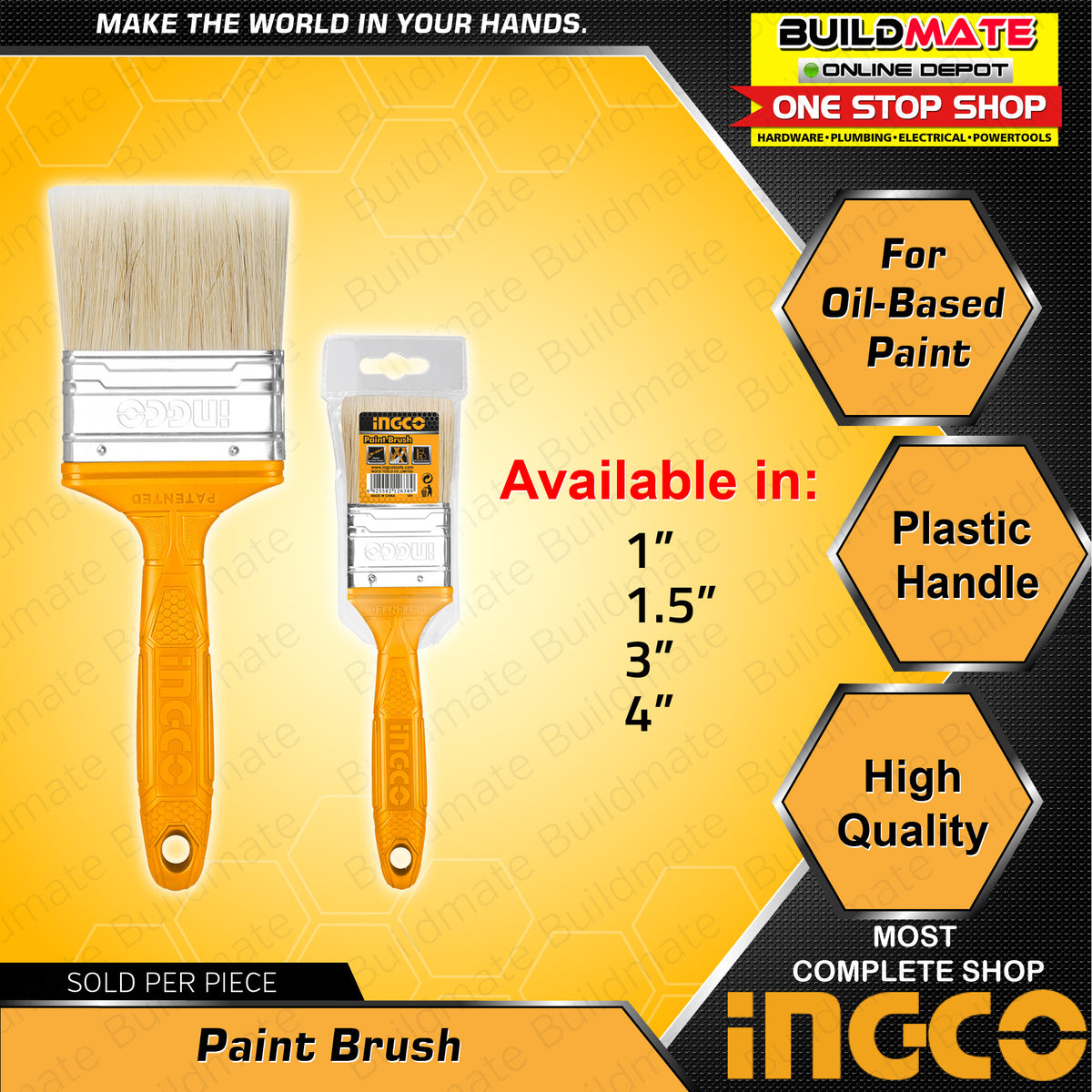 INGCO Utility Paint Brush 4" Inch Plastic Handle For Oil-Based Paint B ...