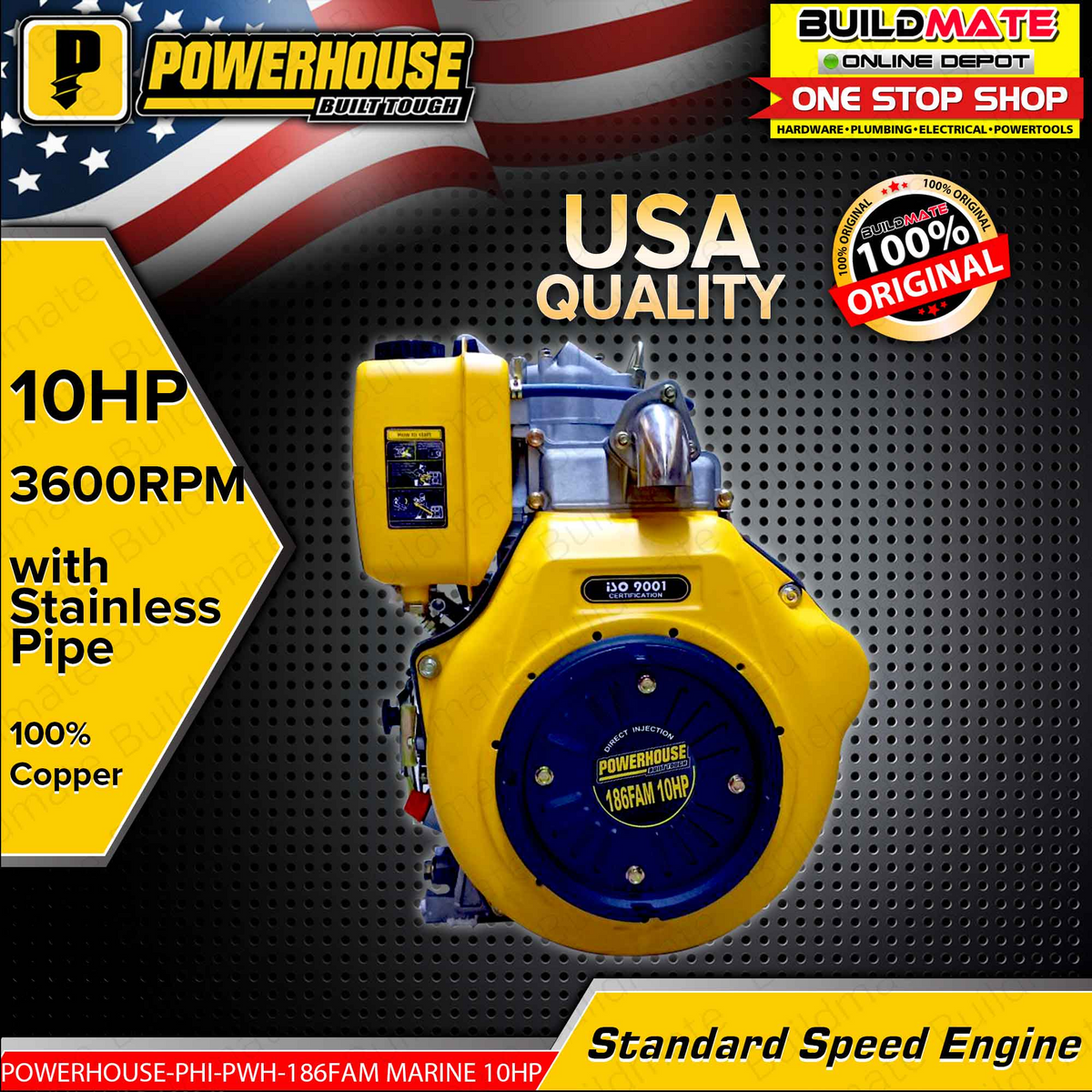 POWERHOUSE Diesel Marine Standard Speed Engine 3,600rpm w/ Stainless P ...