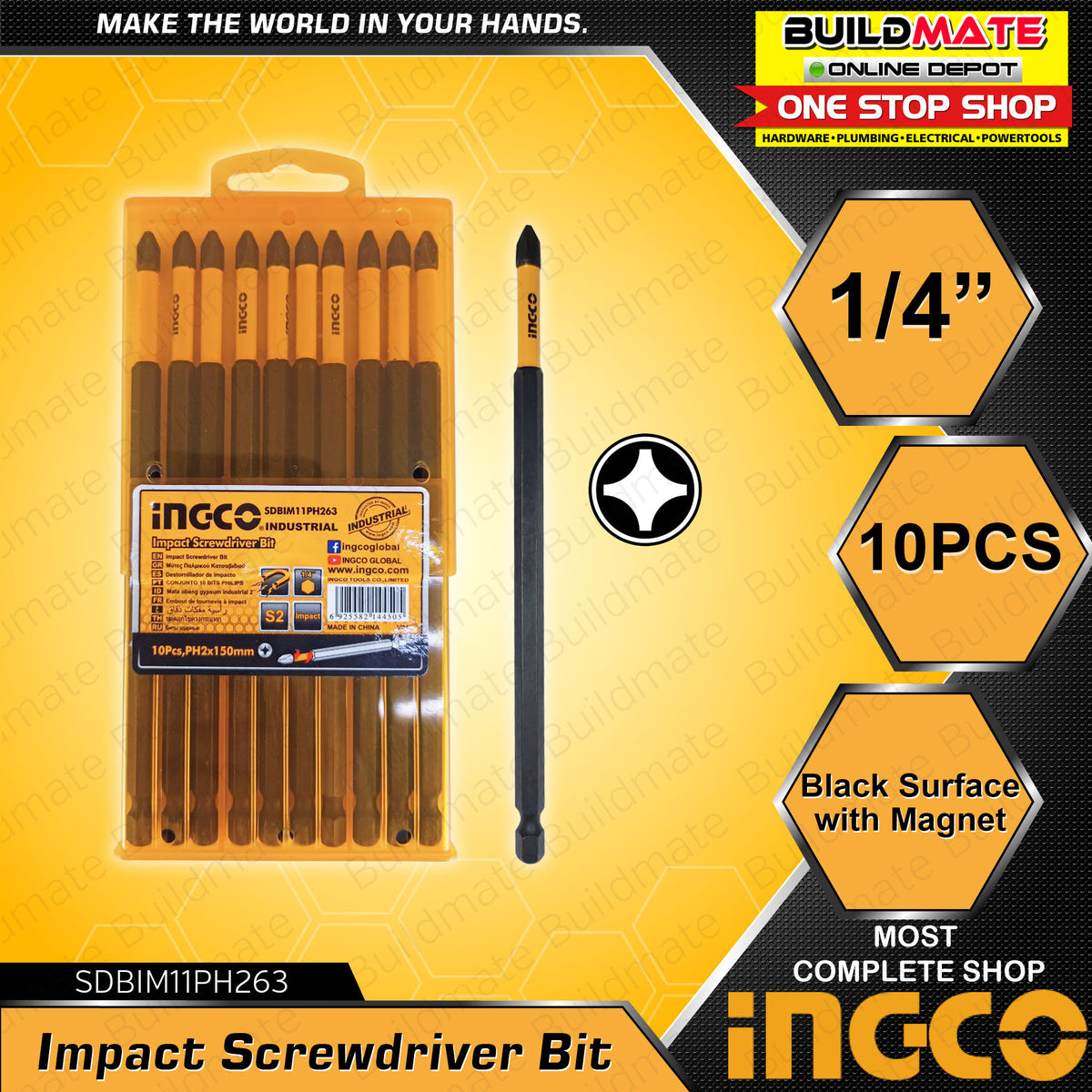 INGCO Impact Screwdriver Bit 10PCS/SET SDBIM11PH263 •BUILDMATE• IHT ...