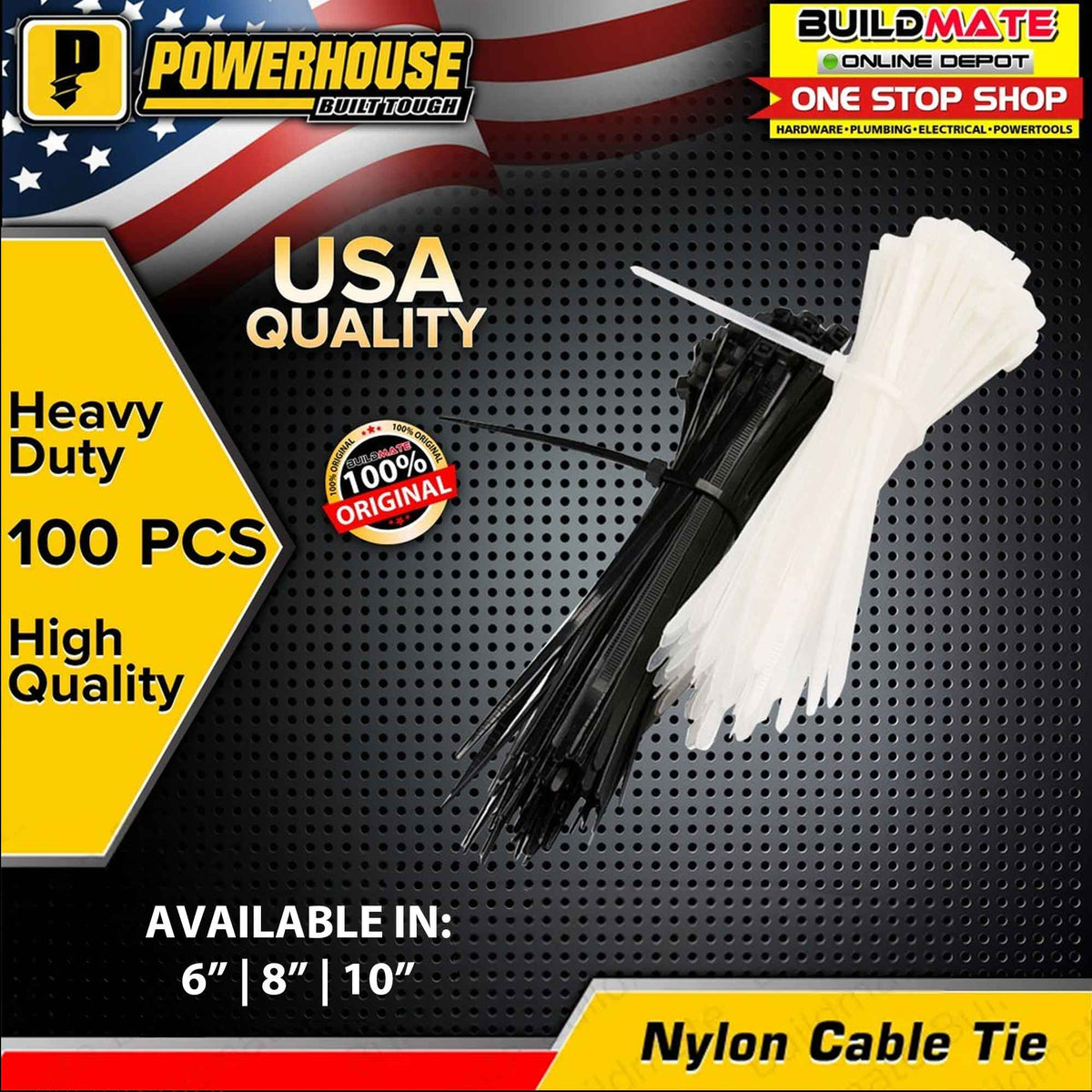 POWERHOUSE Cable Tie White / Black 6" | 8" | 10" 100PCS/PACK •BUILDMAT ...