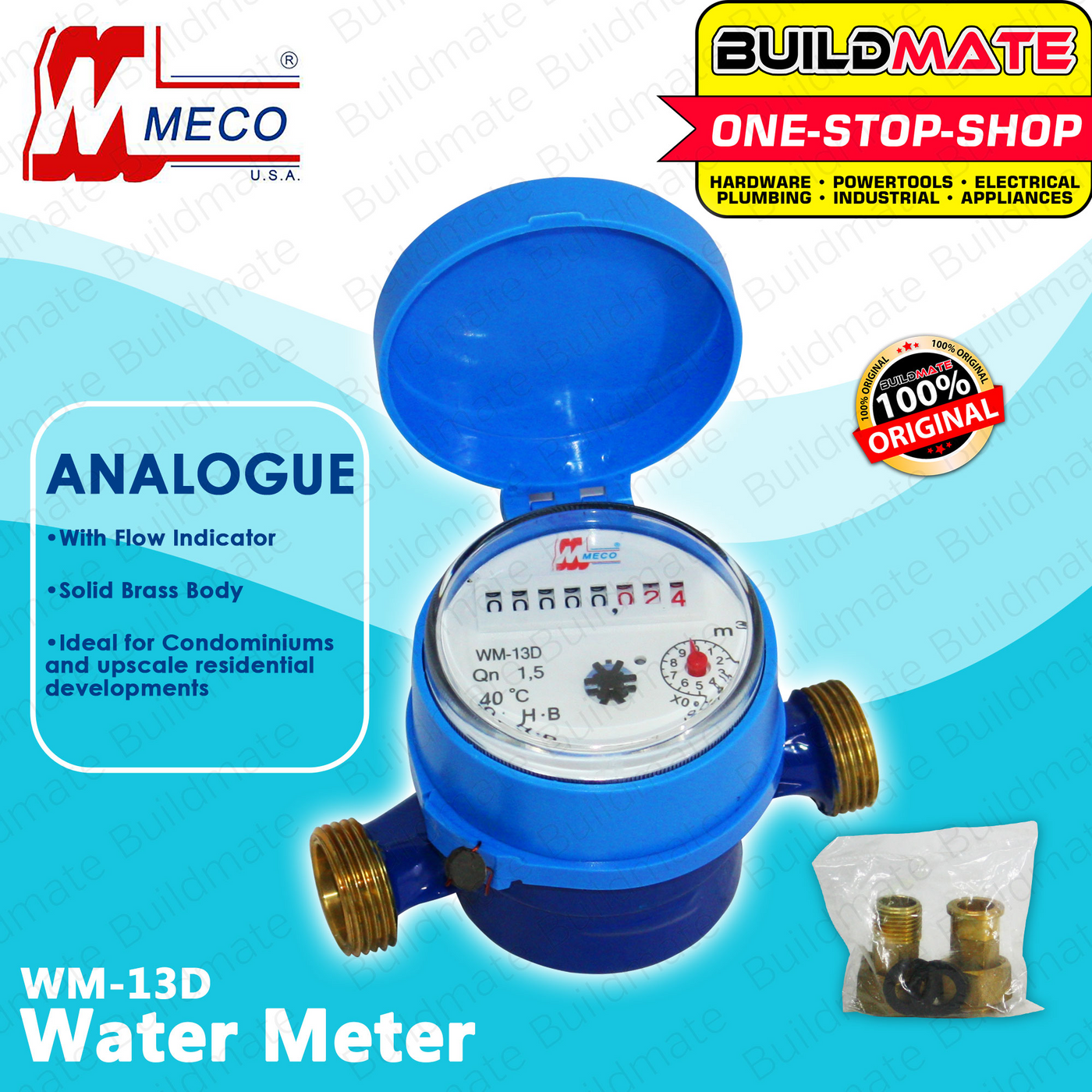 MECO Made in Taiwan Brass Body Water Sub Meter Analogue HEAVY DUTY WM ...