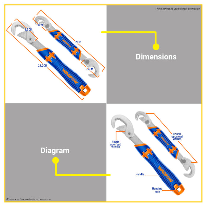 BUILDMATE Wadfow 2PCS/SET Universal Wrench Adjustable Multi-Function P ...