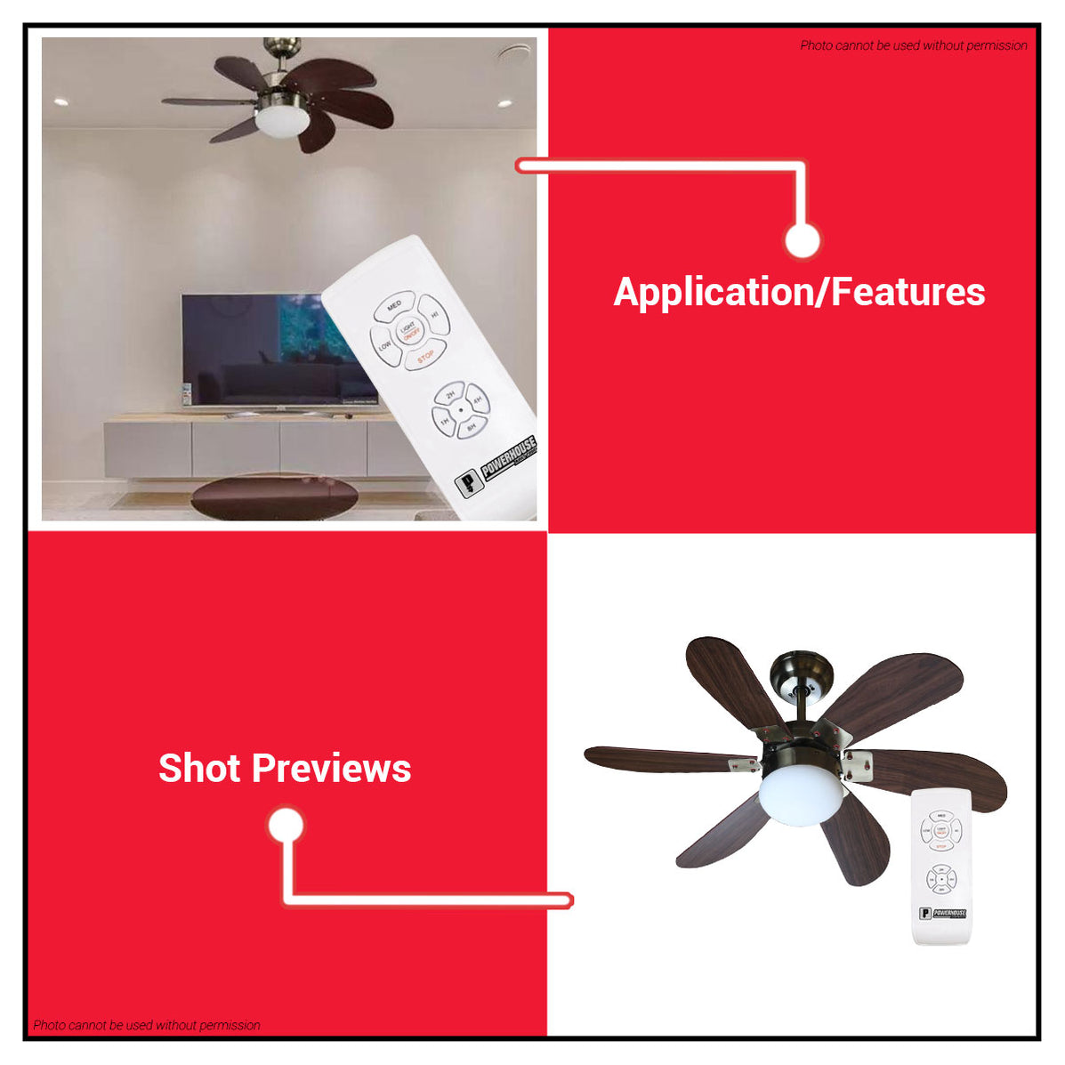 POWERHOUSE Turbo Ceiling Fan AC Motor 36in With Led Bulb & Remote Cont ...