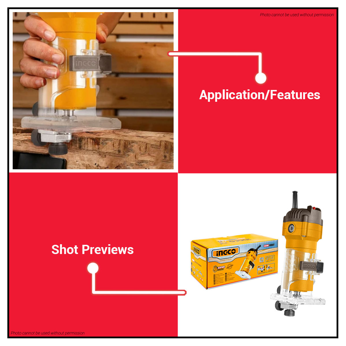 INGCO Laminate Trimmer Palm Router Mini 600W 1/4" PLM6001 NEW MODEL FO ...