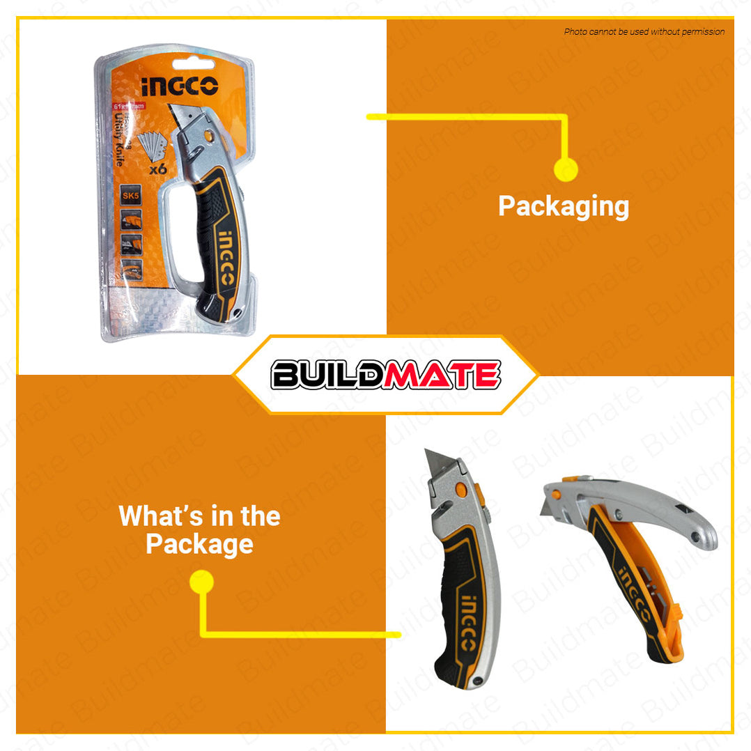 INGCO Original Utility Knife with 6 PCS Blade SK5 19mm x 61mm HUK6128 ...