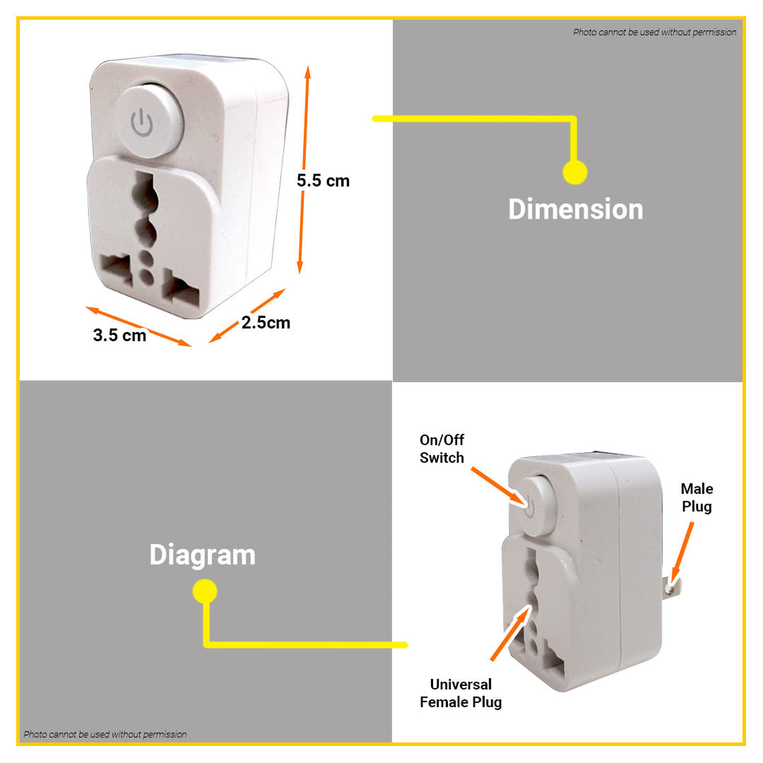 BUILDMATE Omni Universal Adapter with Switch 10A 250V Socket Power Out ...