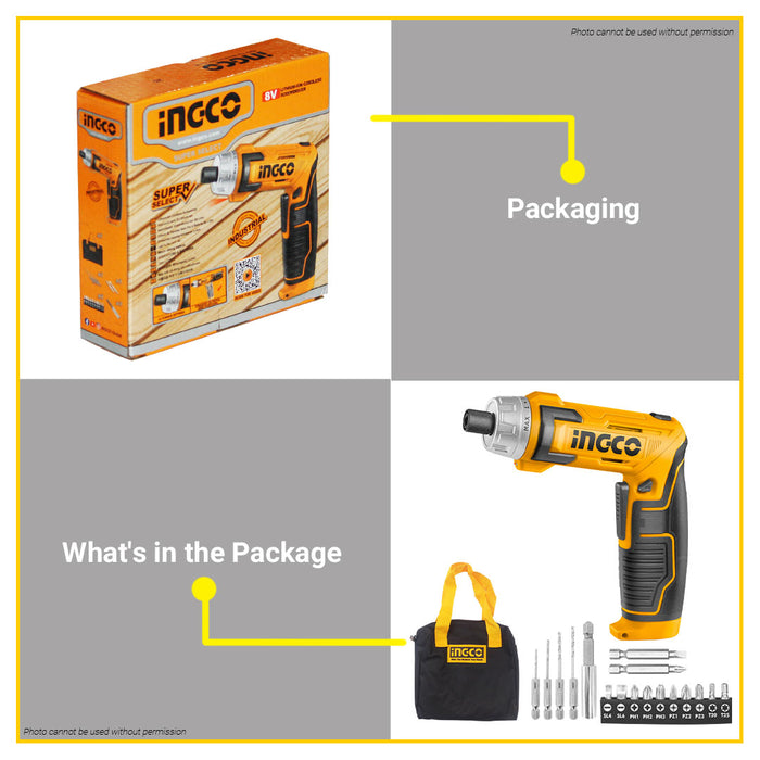 INGCO Lithium-Ion Cordless Screwdriver Set 4V / 8V with Handheld with ...