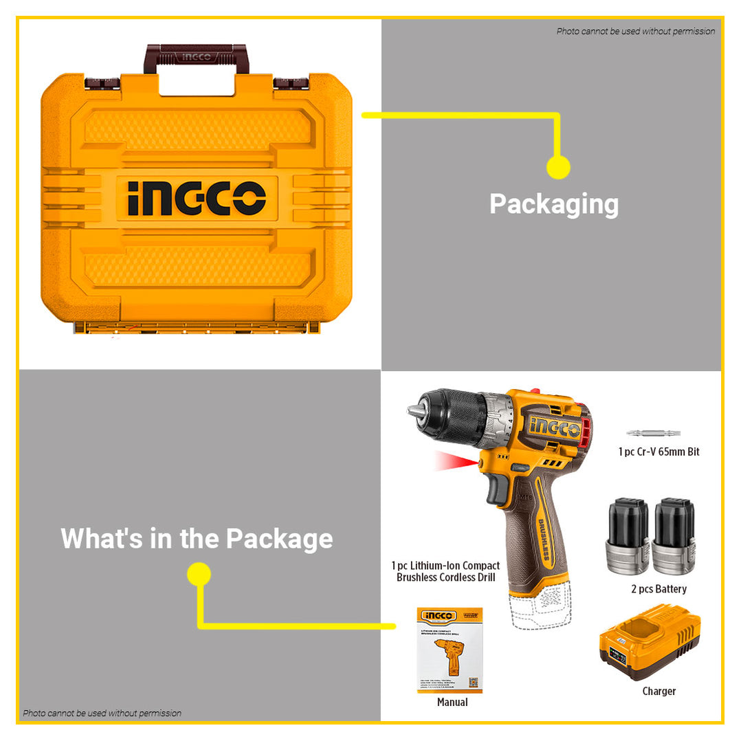 BUILDMATE Ingco Lithium-Ion Compact Brushless Cordless Drill 16V 2-Spe ...