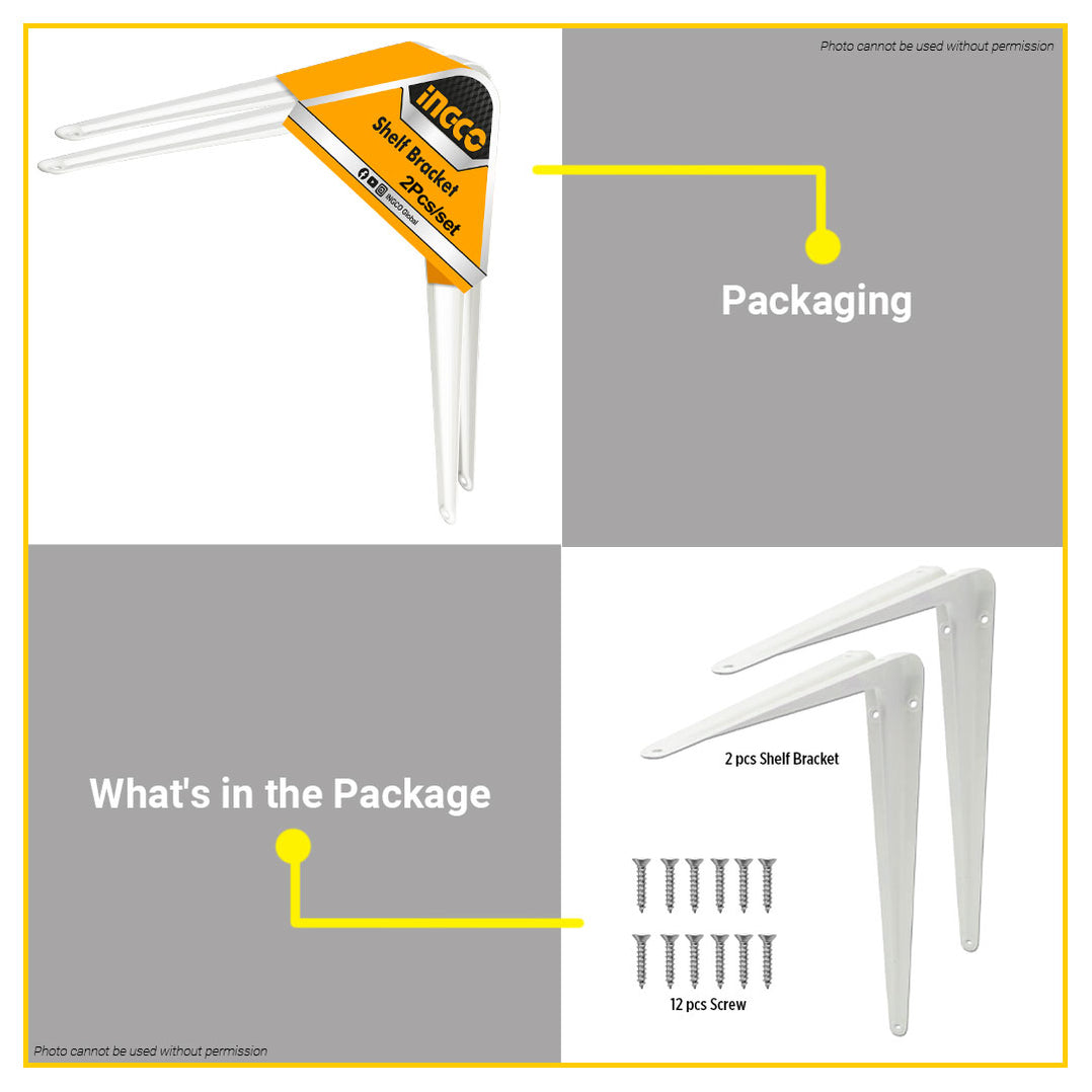 BUILDMATE Ingco 2pcs White Shelf Bracket Set with 6 Attachment Points ...