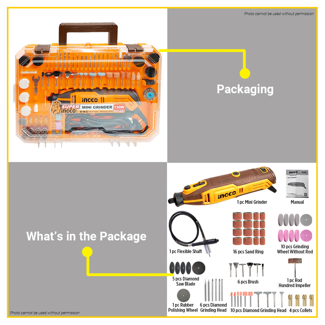 BUILDMATE Ingco Mini Die Grinder 130W with 252pcs Accessories Kit Elec ...
