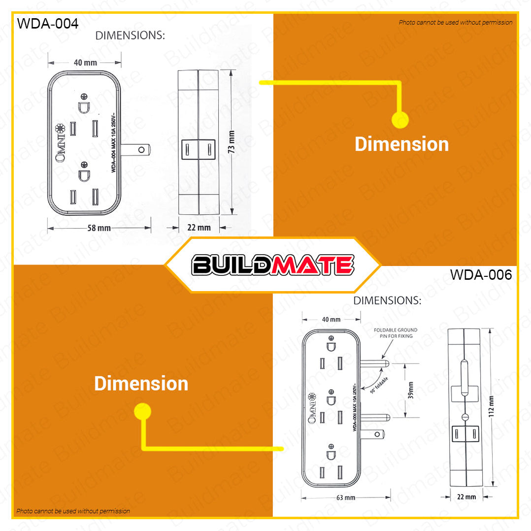 OMNI Outlet Adapter Side Access 10A 4 Gang | 6 Gang Adaptor Socket Out ...