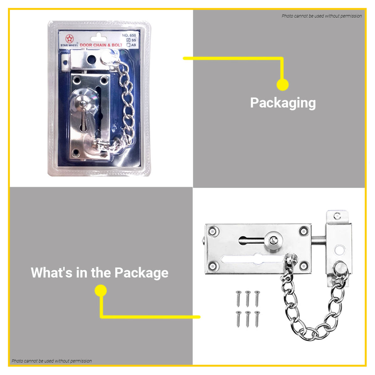 STAR WHEEL Chrome Plated Door Bolt Chain and Bolt Lock #650 CP 100% OR ...