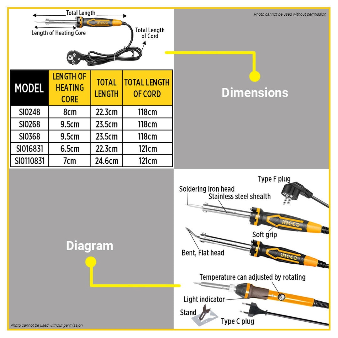 BUILDMATE Ingco Electric Soldering Iron 40W / 60W / 100W Straight / Fl ...