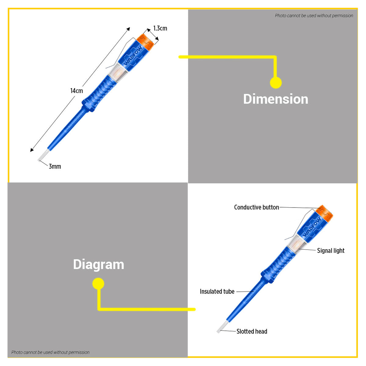 BUILDMATE Wadfow Test Pencil 3x140mm AC 100-500V Voltage Indicator Tes ...