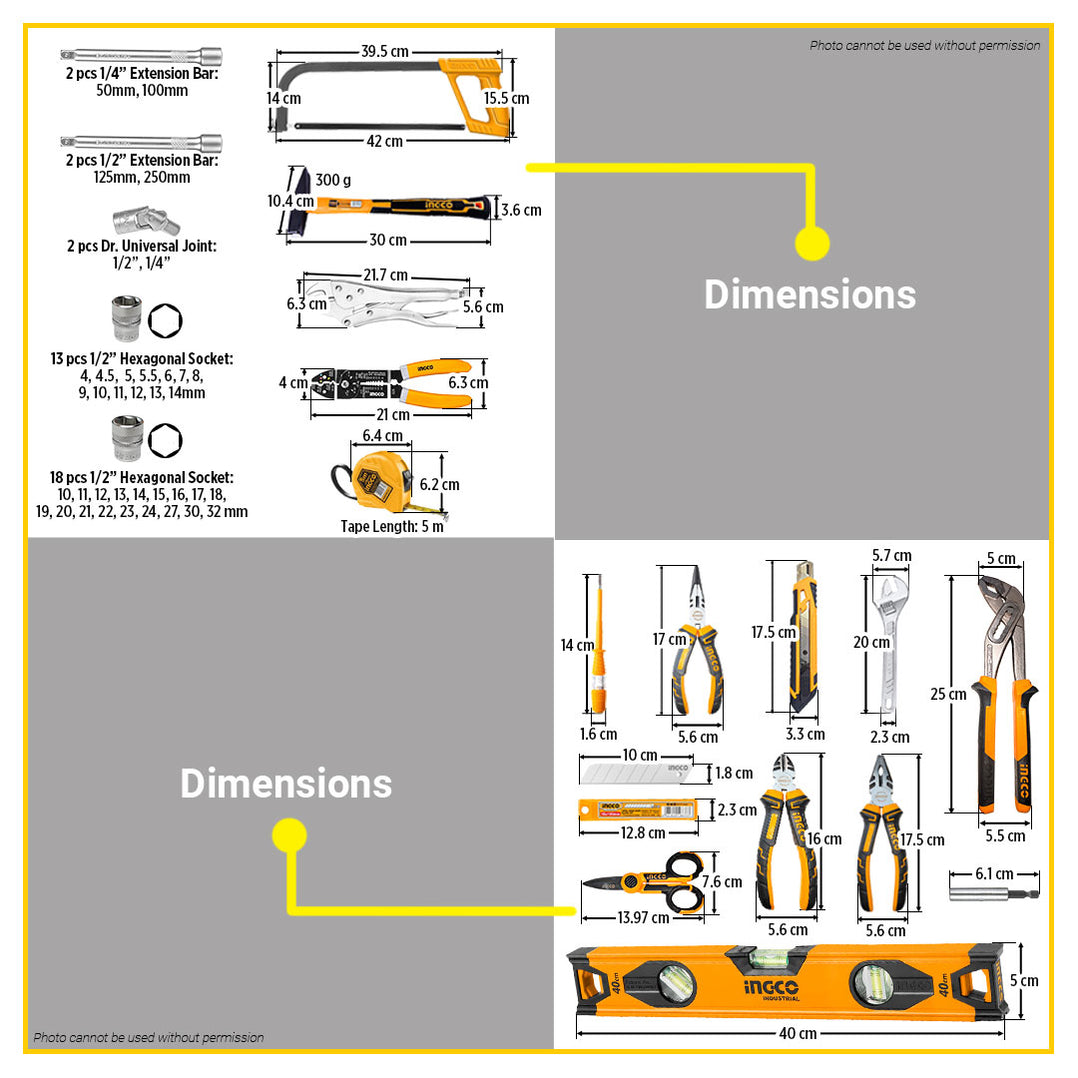 BUILDMATE Ingco 147pcs Household Hand Tools Set Pliers Wrenches Screwd ...