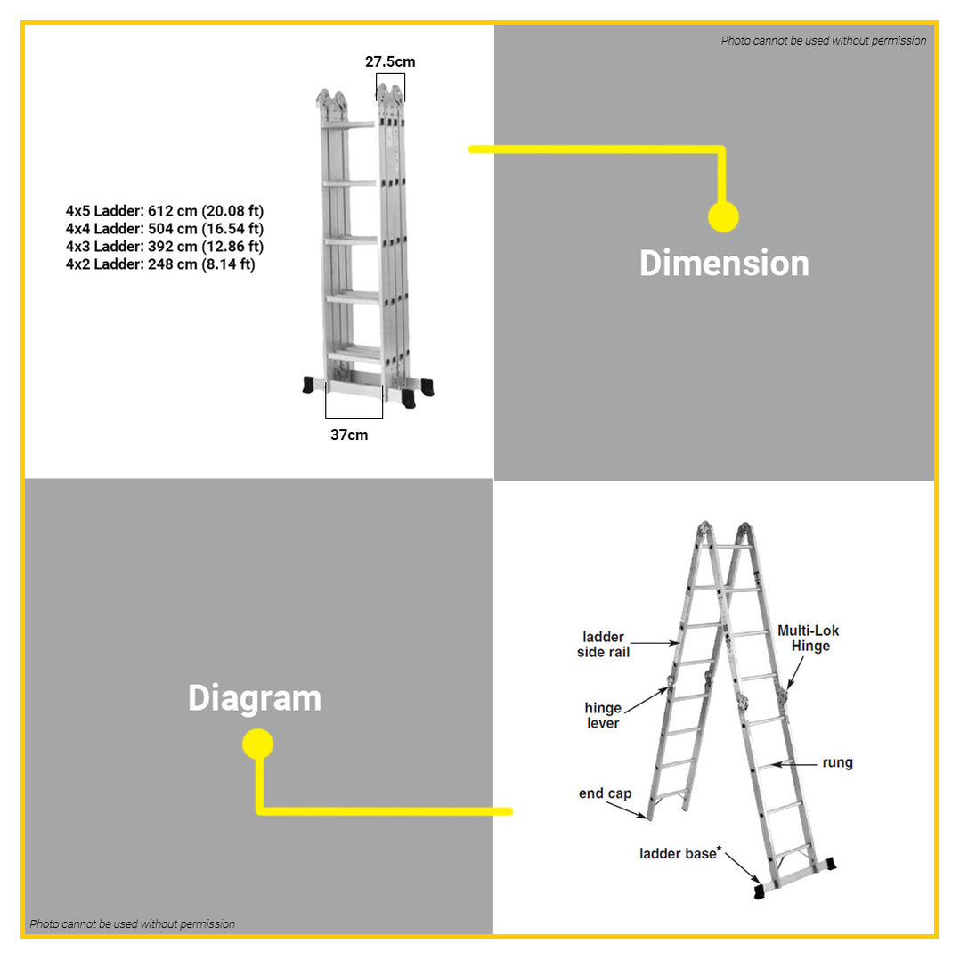 BUILDMATE Armstrong Aluminum Multipurpose Ladder 150kg Capacity Heavy ...