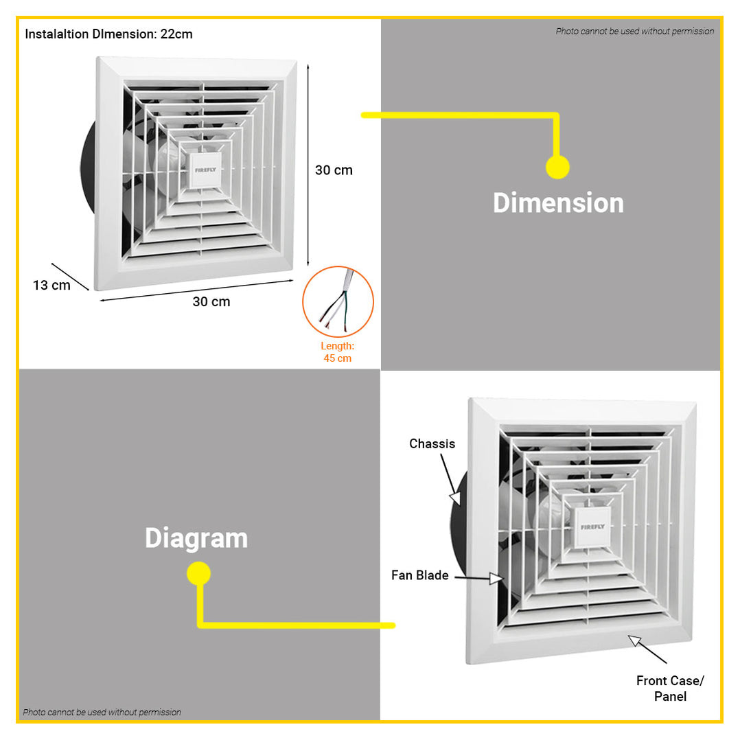 BUILDMATE Firefly Ceiling Mounted Exhaust Fan 8" Wide Radial Grille Ai ...