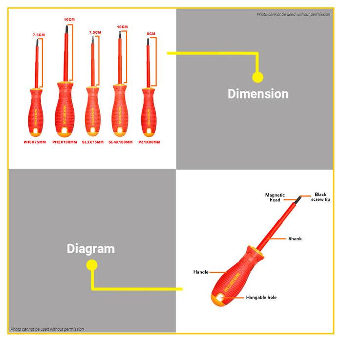 WADFOW 75MM - 100MM Insulated Screwdriver Screw Driver Repair Tool Kit ...