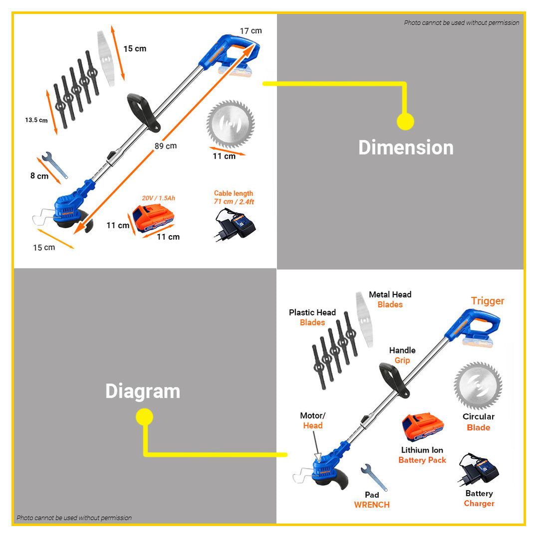BUILDMATE Wadfow Lithium-Ion 20V Cordless Grass Trimmer Garden String ...