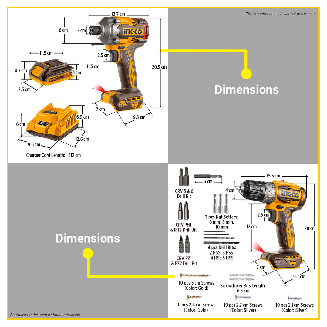 [EXCLUSIVE] BUILDMATE Ingco 2pcs Brushless 20V Cordless Combo Kit Lith ...