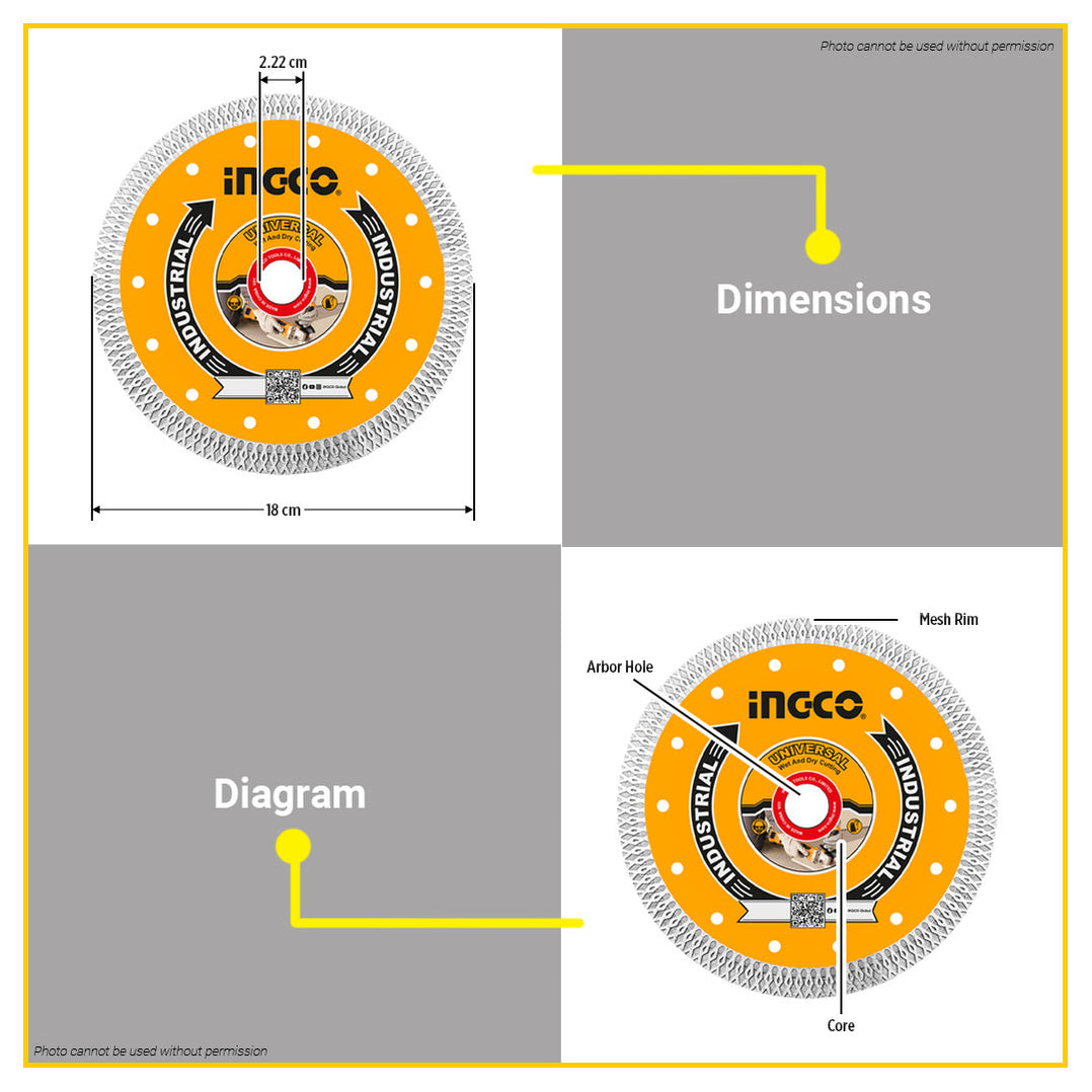 INGCO Ultra thin Diamond Disc Mesh Rim 7" & 9" Universal Wet and Dry C ...