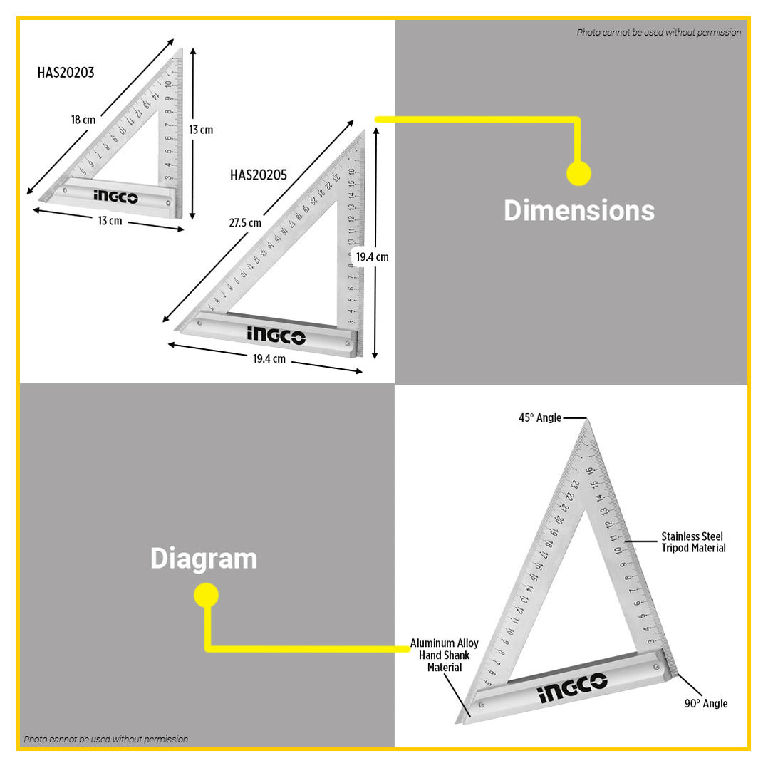 BUILDMATE Ingco Angle Square 170x120mm / 270x1890mm Carpenter Roofing ...