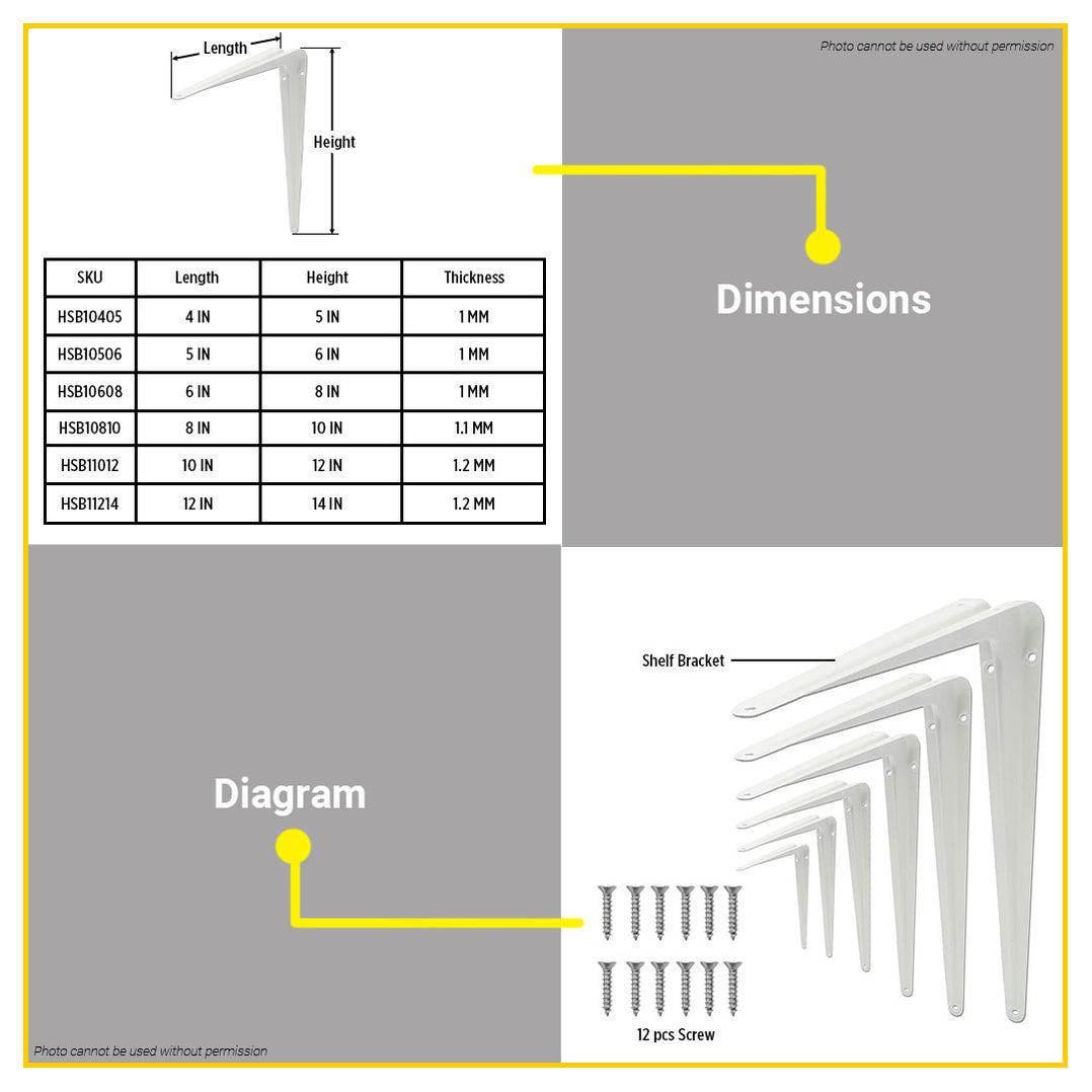 BUILDMATE Ingco 2pcs White Shelf Bracket Set with 6 Attachment Points ...