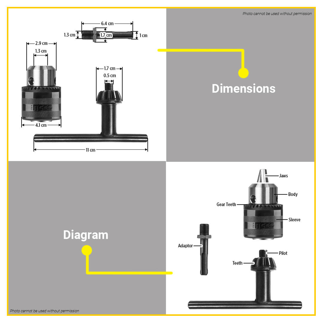 BUILDMATE Ingco Drill Key Chuck with Adaptor 13mm Keyed Drill Chuck Ad ...