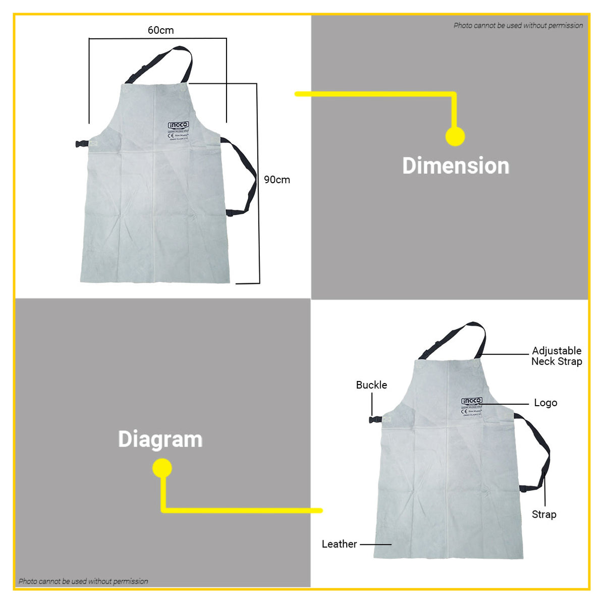 BUILDMATE Ingco Leather Welding Apron 90x60cm Gray | Brown [SOLD PER P ...