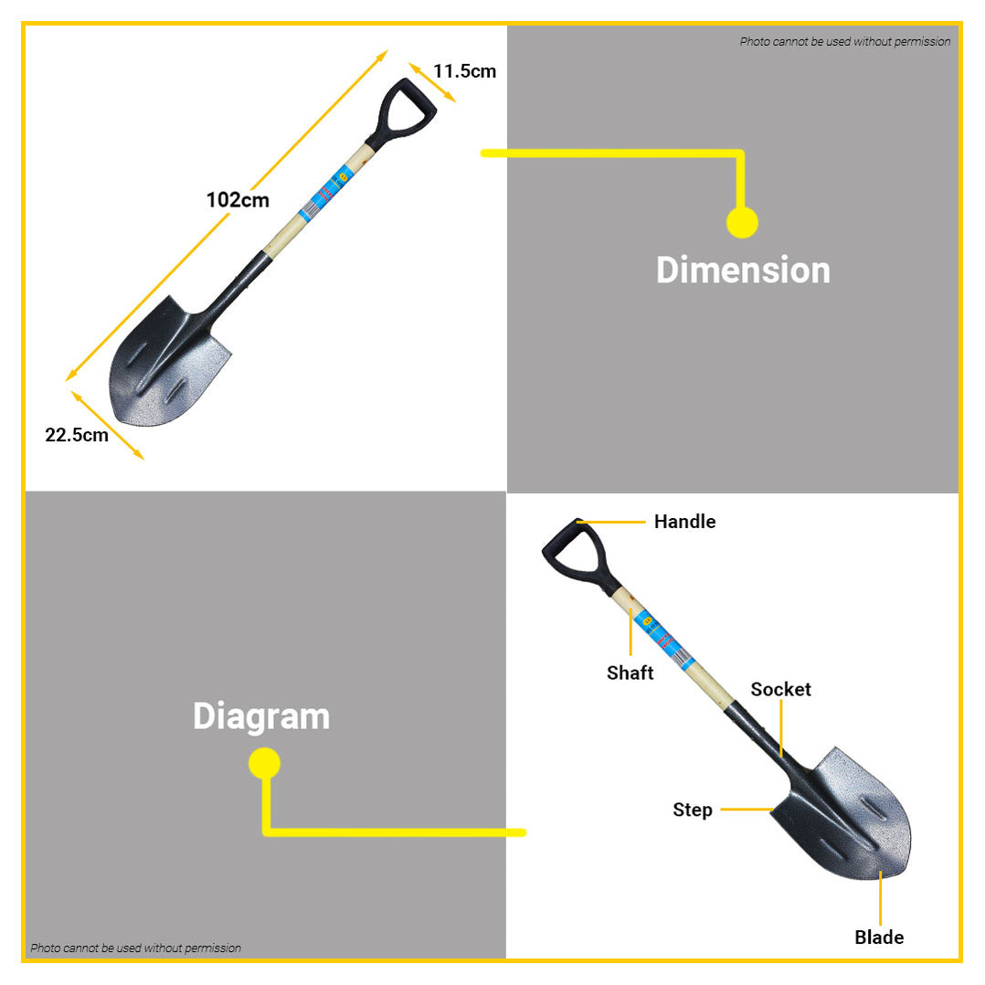 Steel Shovel ROUND POINTED | SQUARE SOLD PER PIECE •BUILDMATE• — Buildmate
