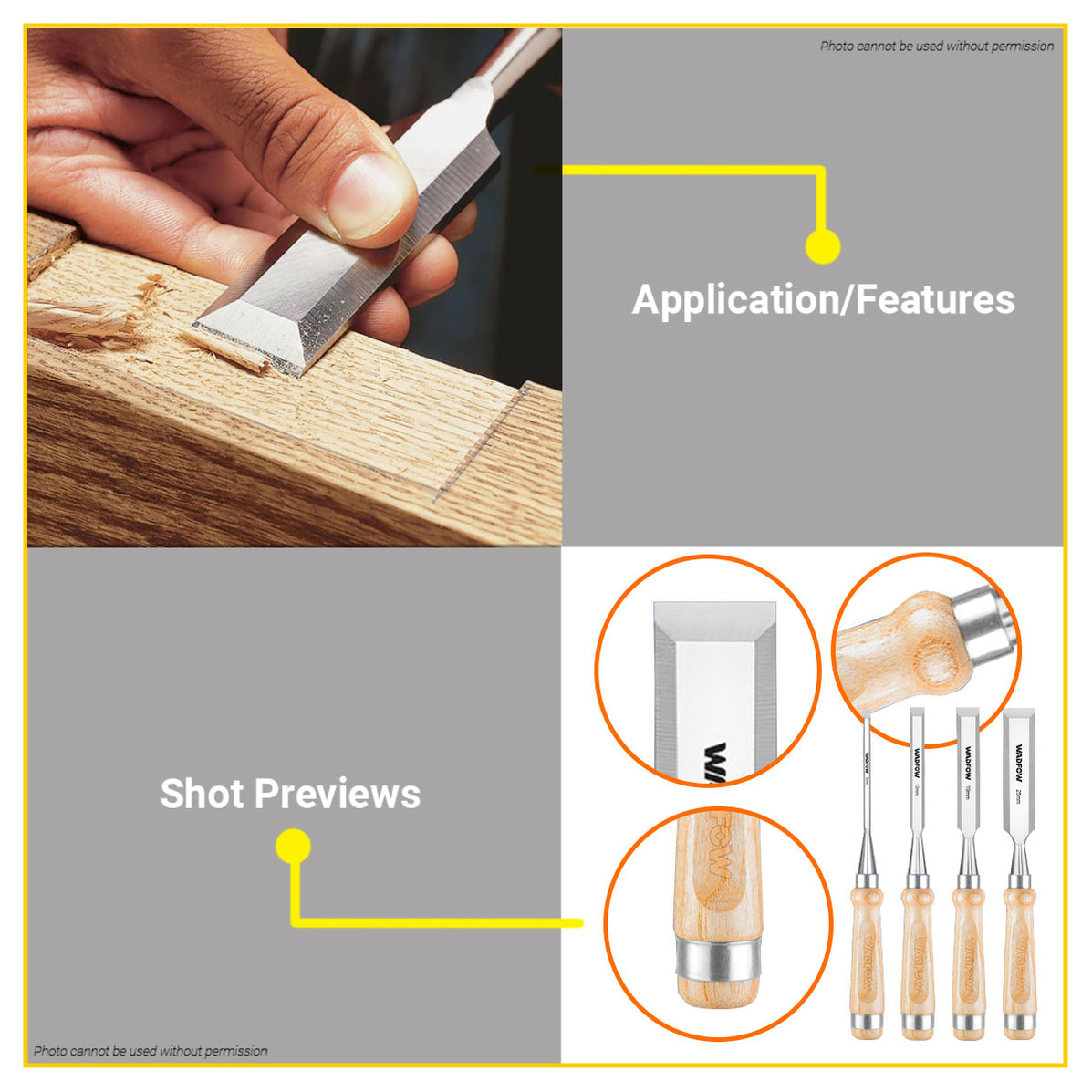 BUILDMATE Wadfow 4pcs Industrial Wood Carving Hand Chisel Set 6mm - 25 ...