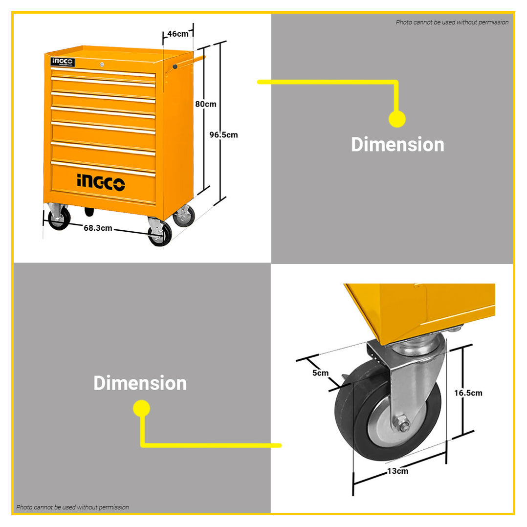 INGCO Metal Roller Cabinet Tool Box Organizer with Wheels 7pcs Drawer ...