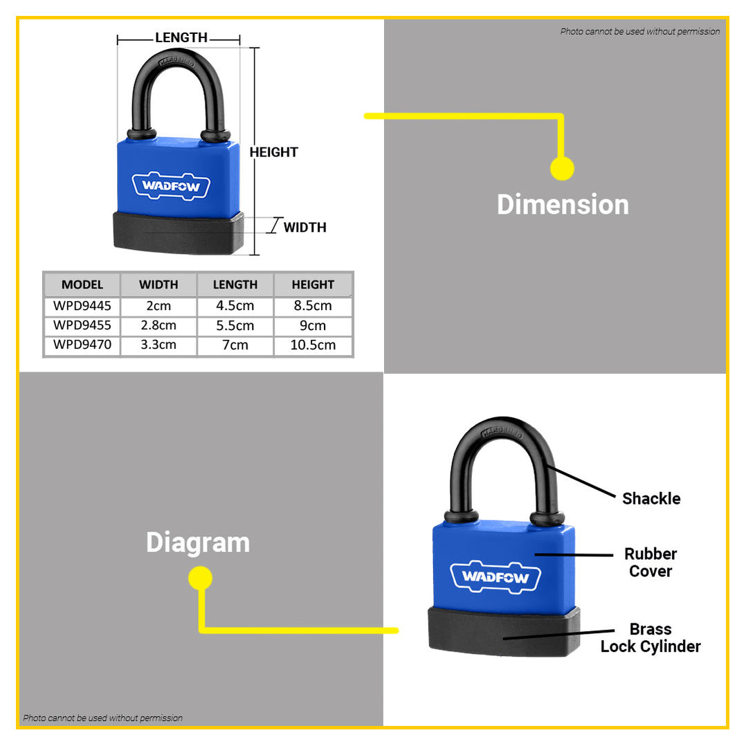 BUILDMATE Wadfow Weatherproof Iron Padlock 45mm / 55mm / 70mm Short Sh ...