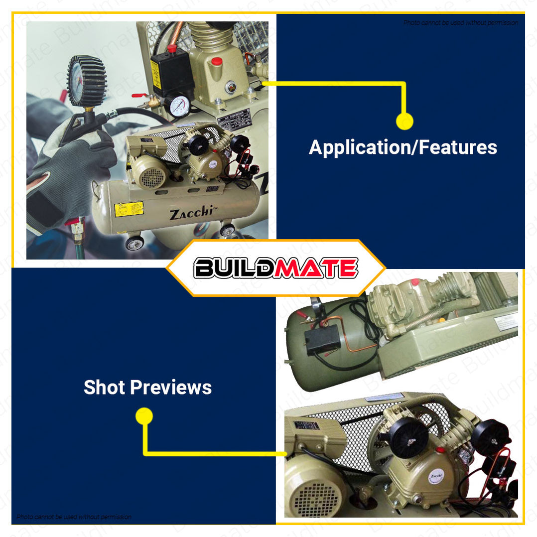 BUILDMATE Zacchi Belt Driven Type Air Compressor 90L 2HP Double Piston ...