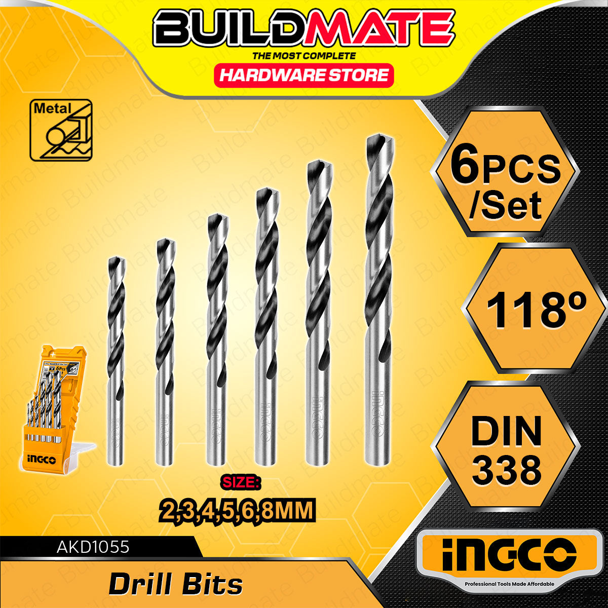 BUILDMATE Ingco 6pcs/SET Metal Drill Bits Set Used for Heavy-Duty Dril ...