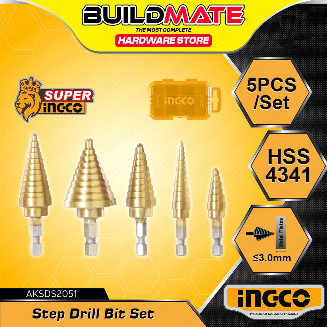 BUILDMATE Ingco Step Drill Bit Set HSS 4341 Cone Drilling Bits for She ...
