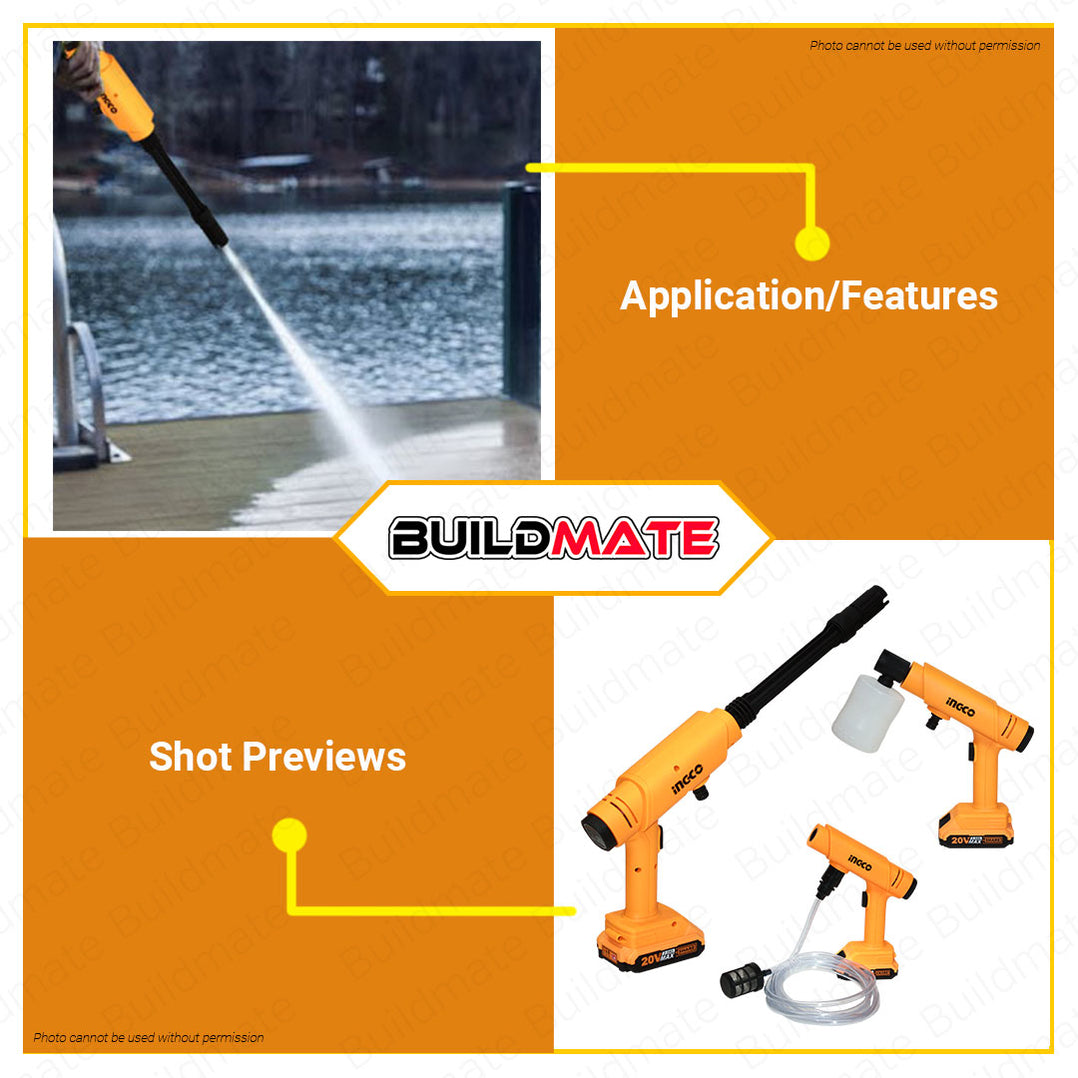 INGCO Lithium-Ion Cordless Pressure Washer 20V With Battery & Charger ...