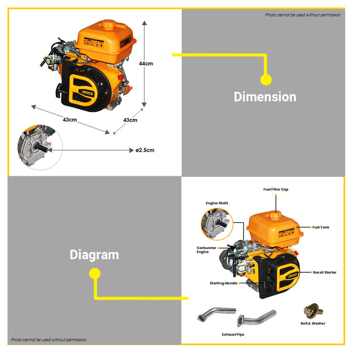 BUILDMATE Ingco 4-Sroke 15HP Industrial Marine Speed Gasoline Engine A ...