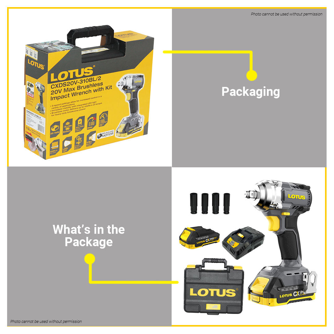 BUILDMATE Lotus 20V Max Lithium-Ion Cordless Brushless Impact Wrench 4 ...