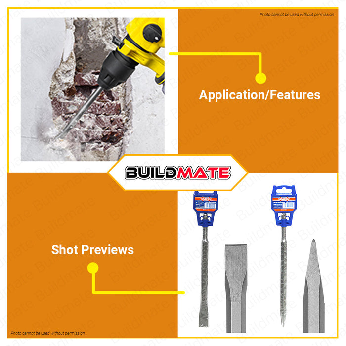 WADFOW SDS Plus Pointed Chisel | Flat Chisel 14X250MM | 14X250X20MM [S — Buildmate