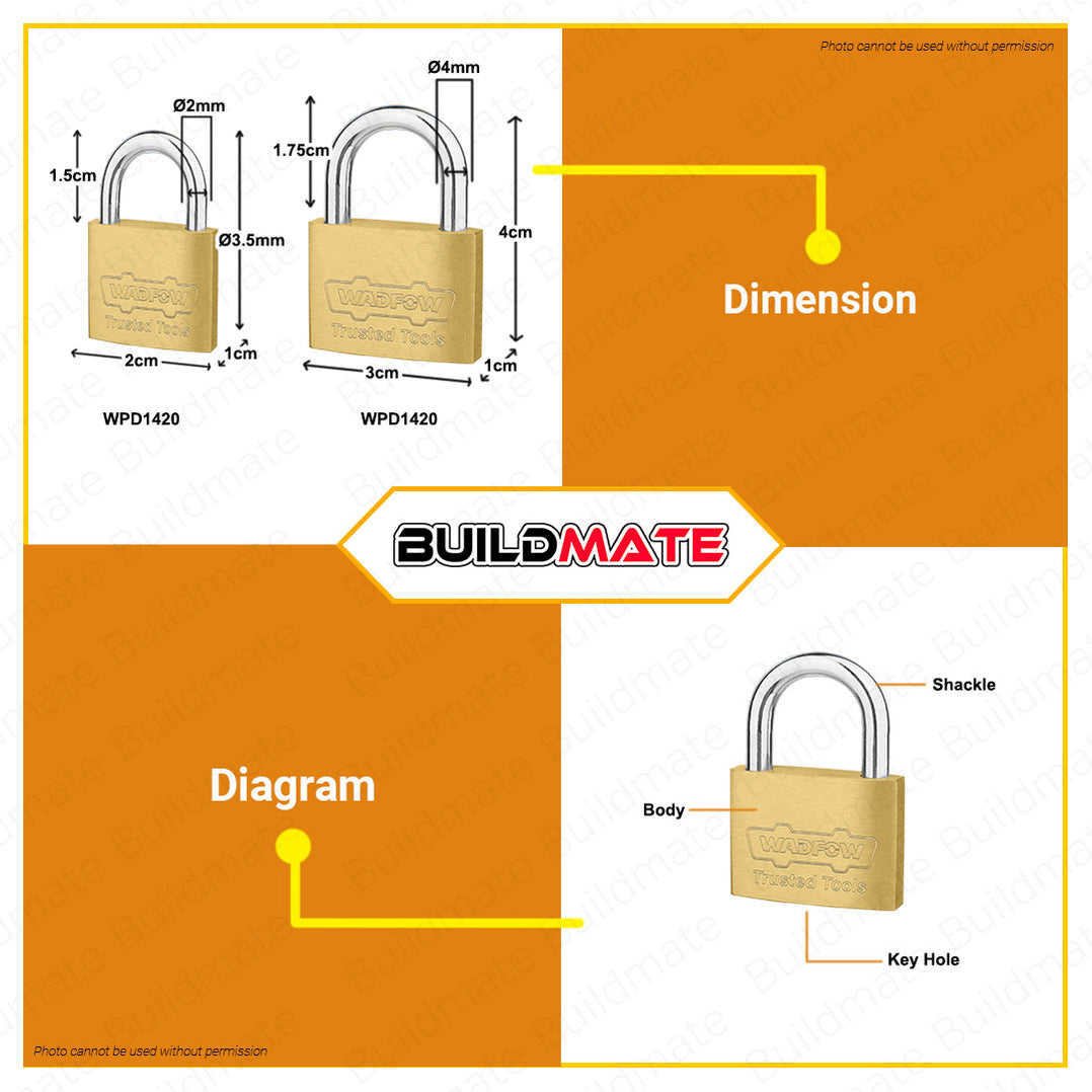 BUILDMATE Wadfow Brass Padlock 20MM - 50MM Short Shackle Security Lock ...