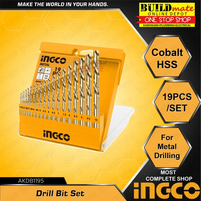 INGCO 19pcs Cobalt HSS Drill Bit SET 1-10mm AKDB1195 •BUILDMATE• IHT ...