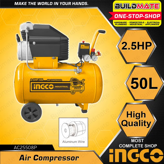 INGCO INDUSTRIAL 50L Air Compressor 2.5HP AC25508P •BUILDMATE• IPT ...