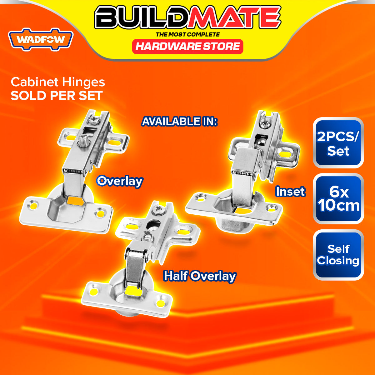 BUILDMATE Wadfow Cabinet Hinges 6x10cm Inset Half Overlay Self Closing ...