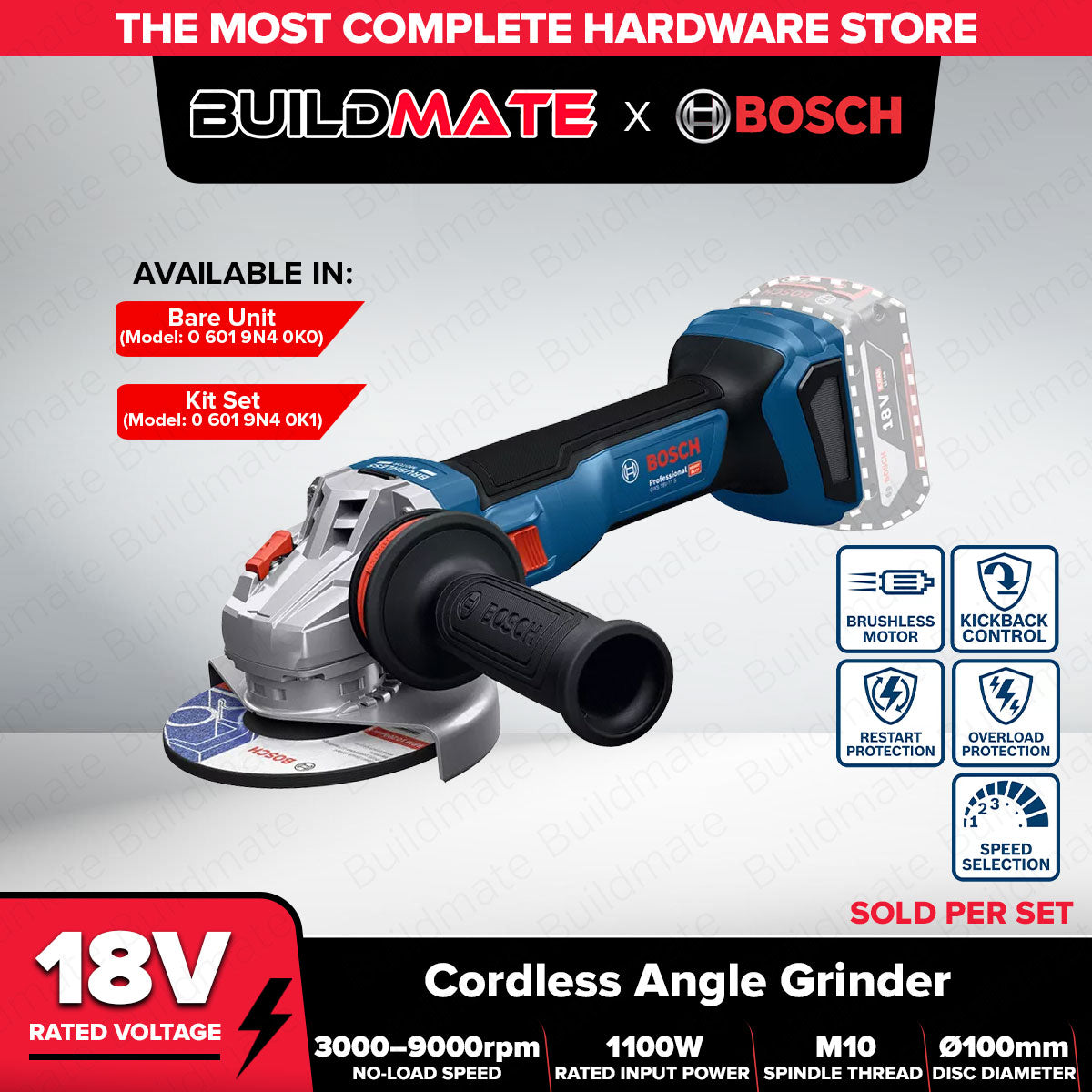 BOSCH Brushless Cordless 6 Speed Angle Grinder GWS 18V-11 S KIT AND SO ...